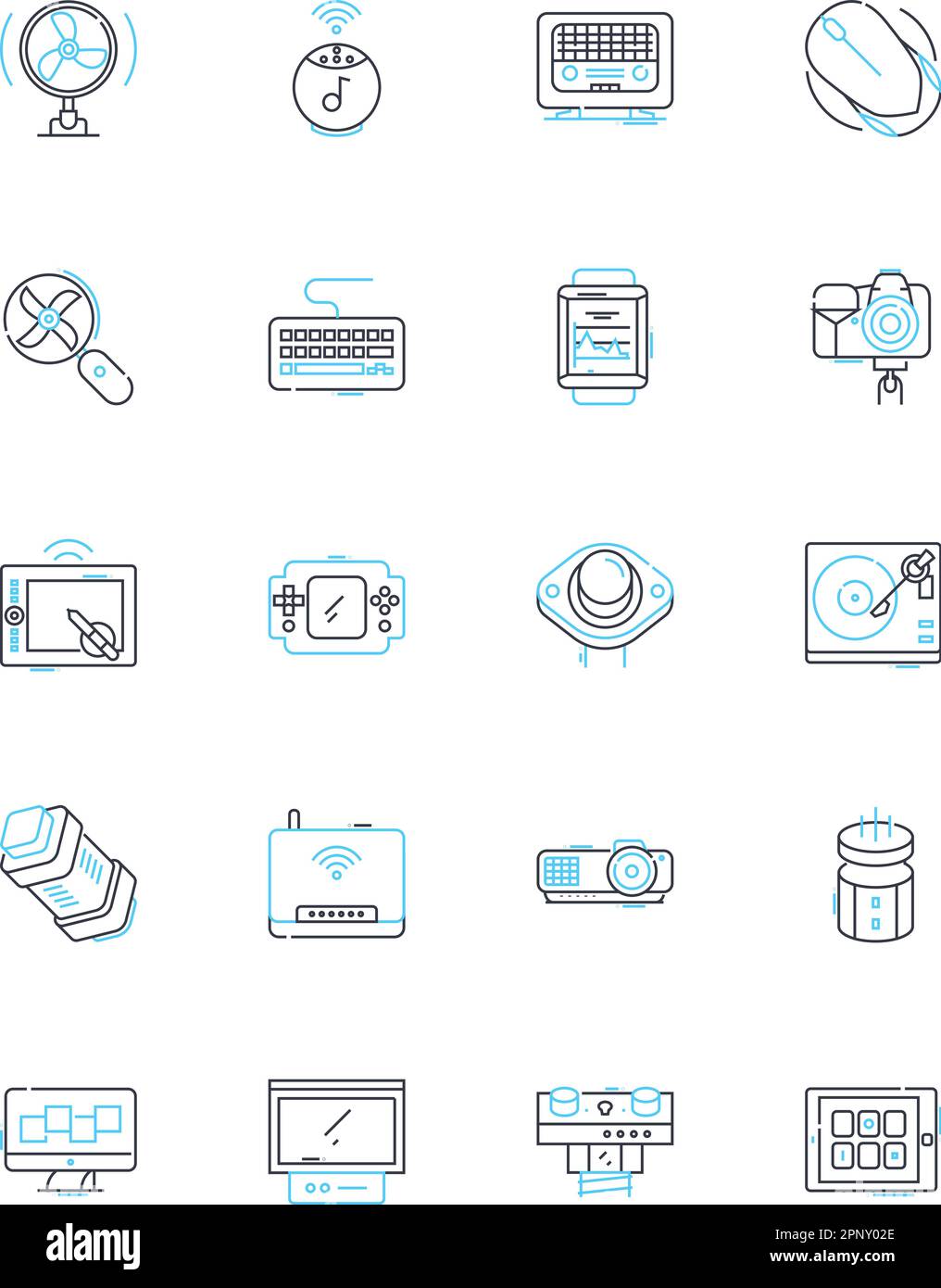 Electronic integration linear icons set. Technology, Connectivity ...