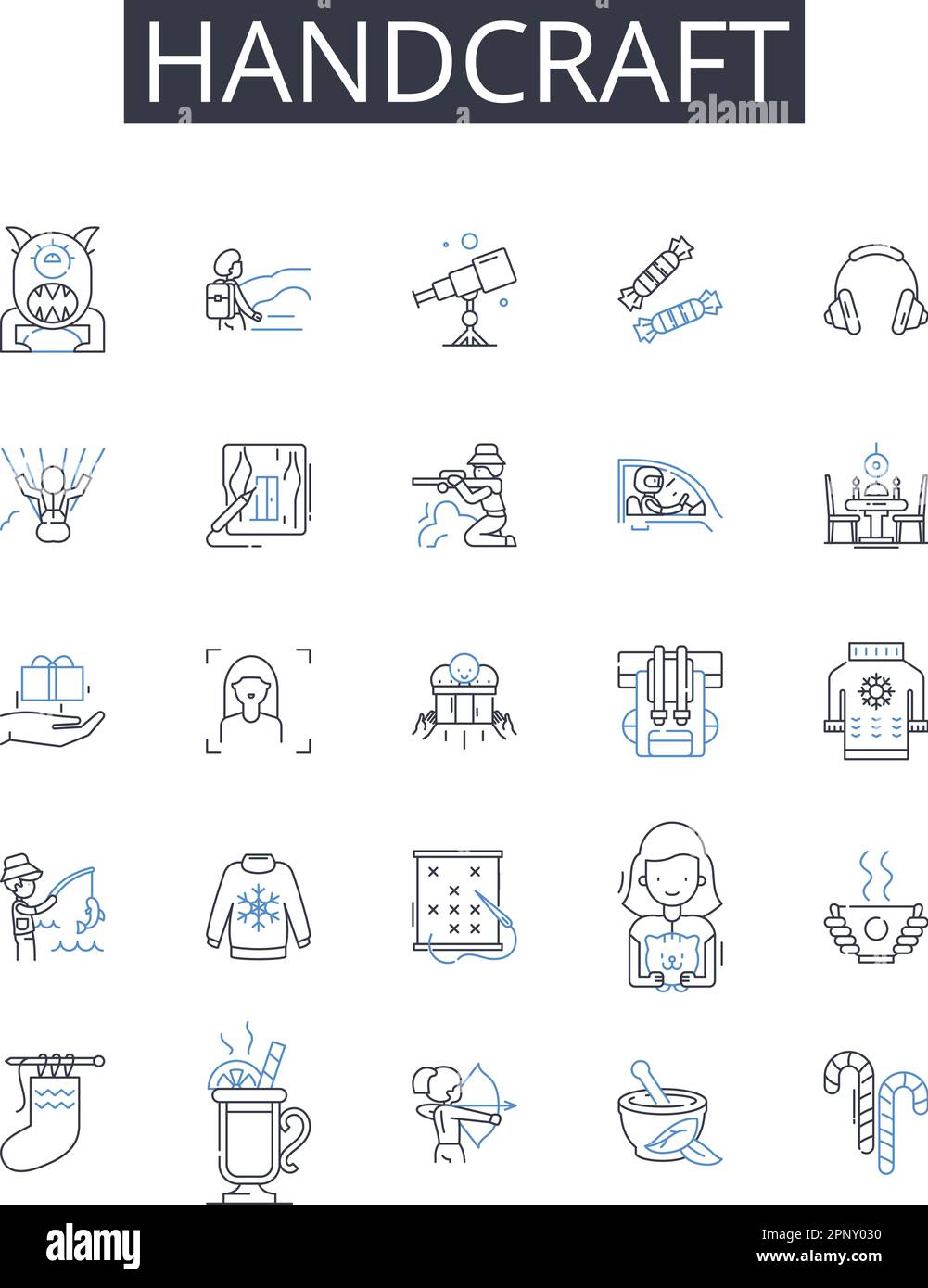 Handcraft line icons collection. Facebook, Announcement, Launch ...