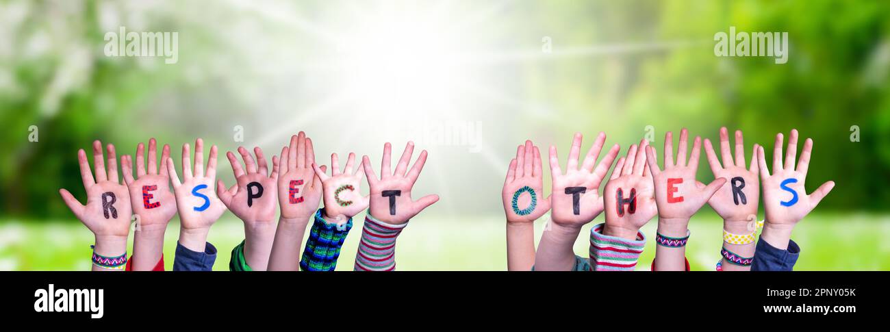 Children Hands Building Word Respect Others, Grass Meadow Stock Photo ...