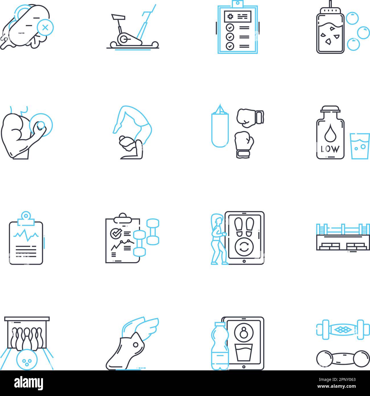 Yoga class linear icons set. Asana, Sun salutation, Warrior, Pranayama ...