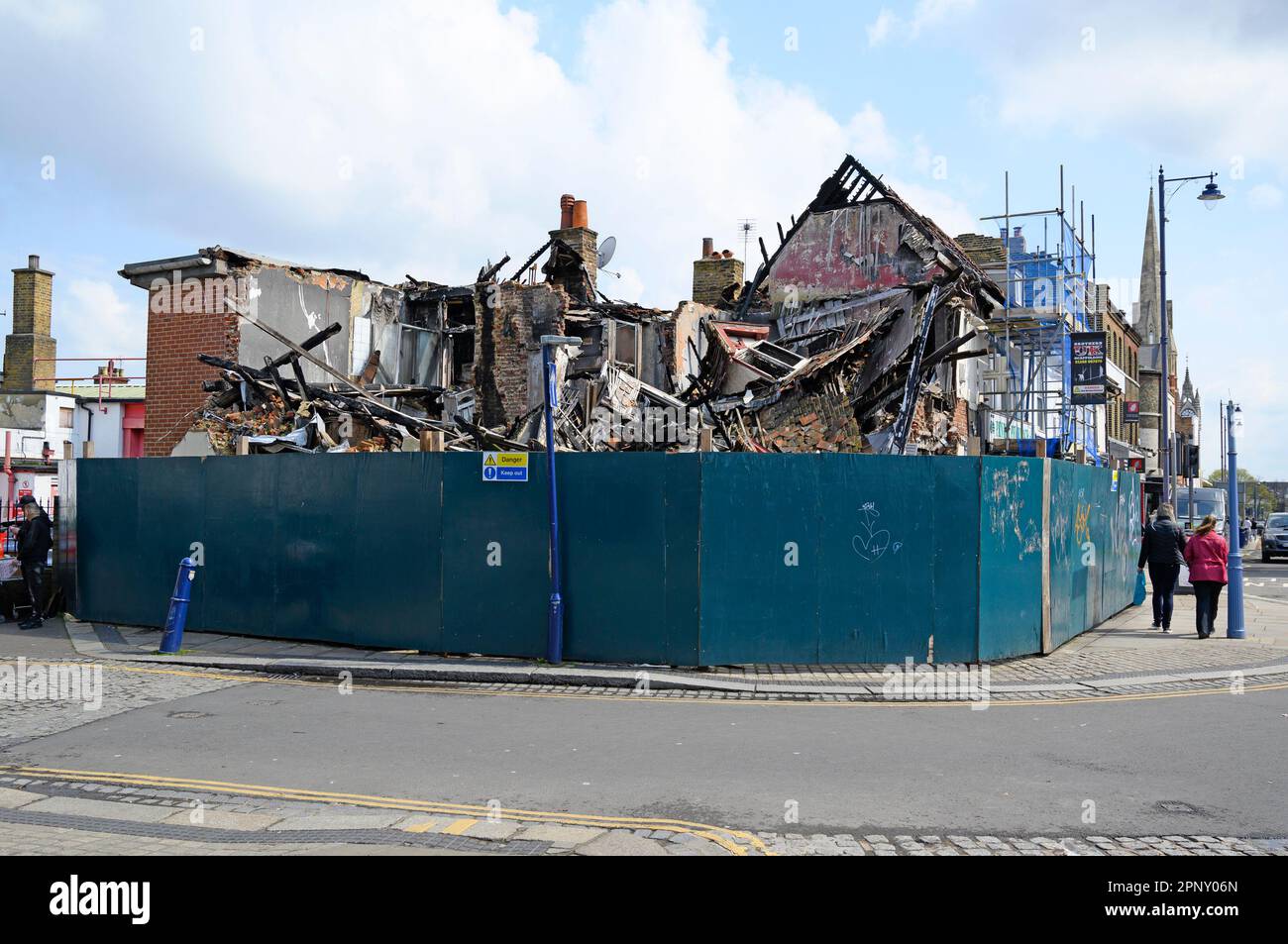 Gravesend, Kent, UK. Burned out building in Queen Street caused by a ...