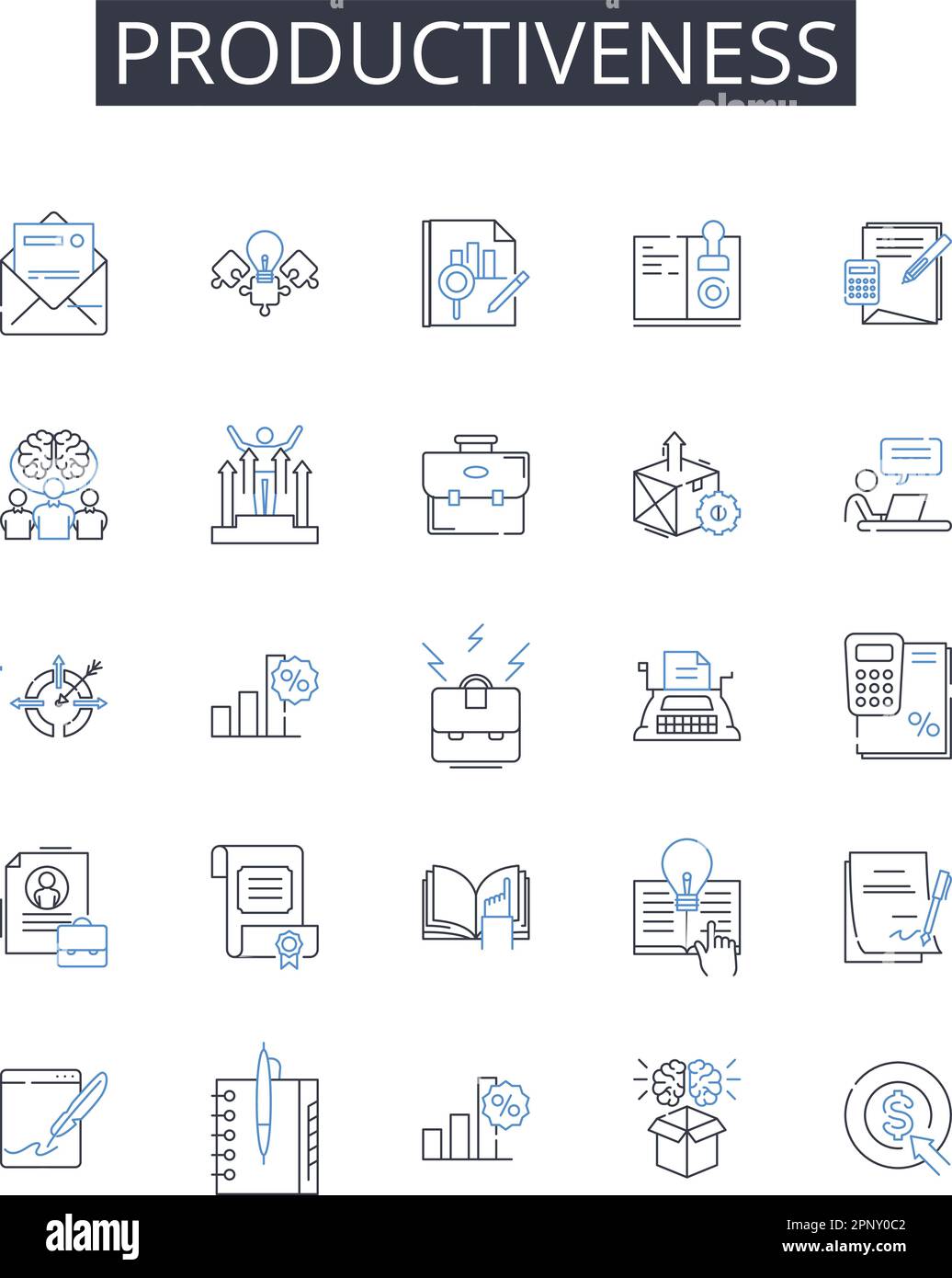 Productiveness line icons collection. Efficiency, Effectiveness, Productivity, Capability ...
