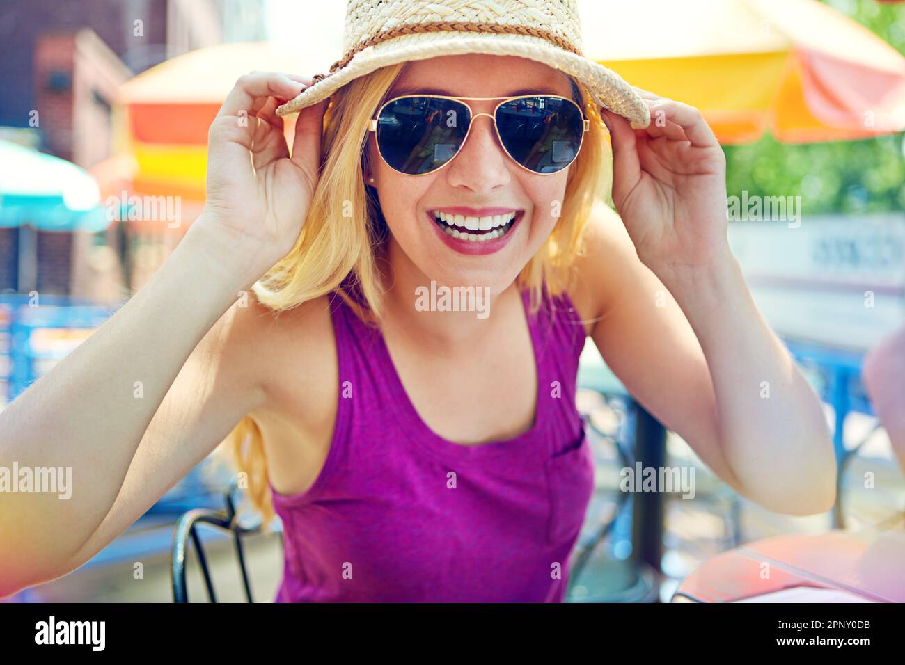 Im Loving Summer Portrait Of An Attractive Young Woman Sitting At An