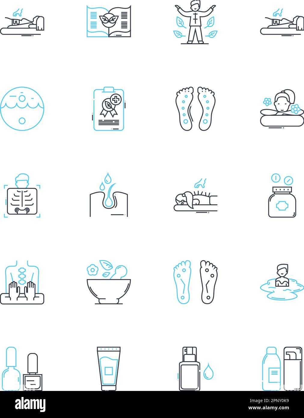 Wellness retreat linear icons set. Serenity, Renewal, Relaxation, Meditation, Yoga ...