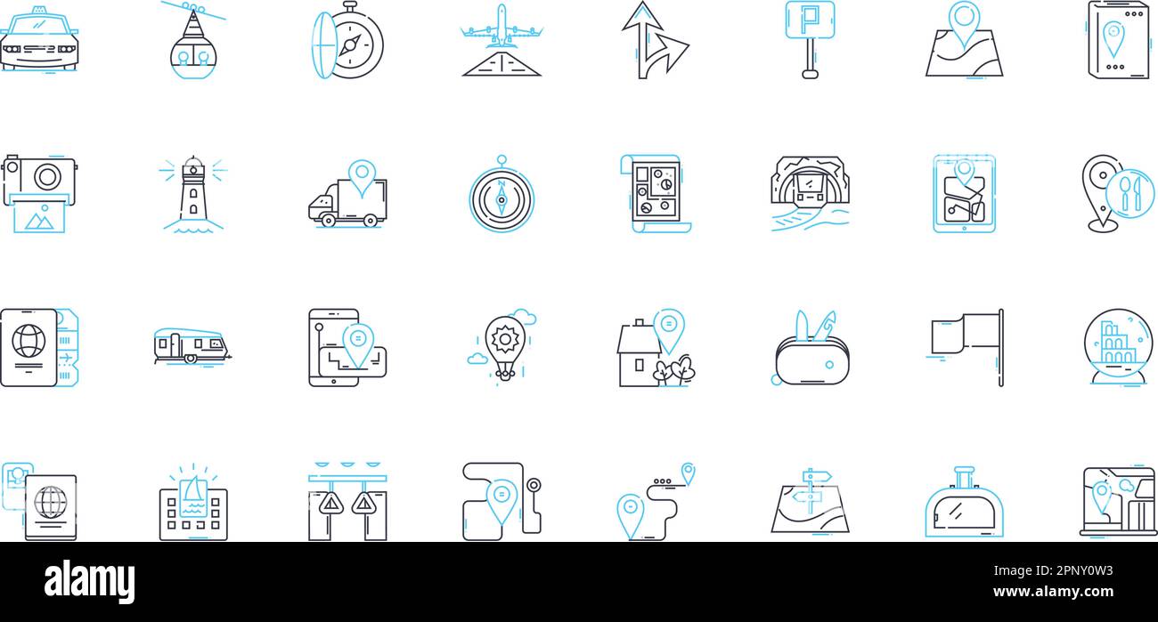 Nature and environment linear icons set. Forest, Ocean, Mountains ...