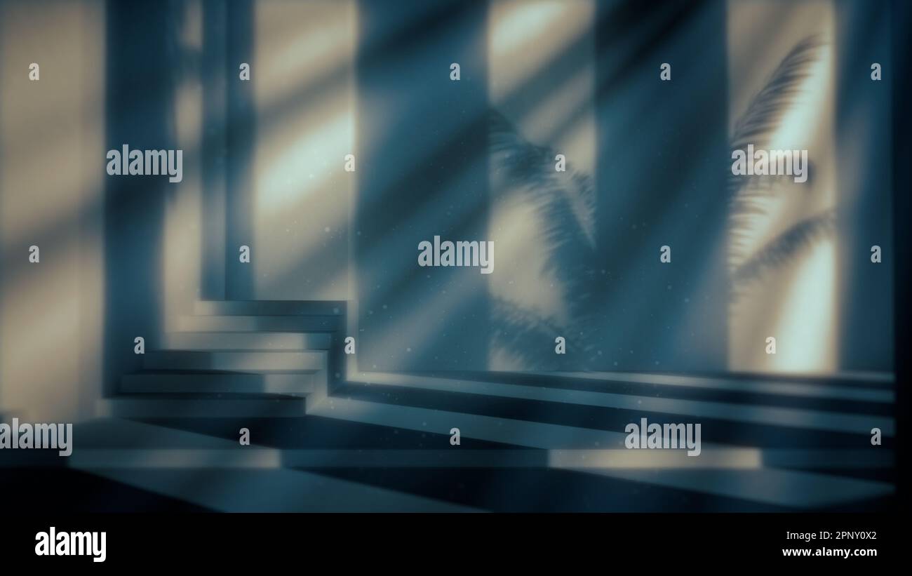 dark teal modern exhibition parlour backdrop with palm shadows - abstract 3D illustration Stock ...