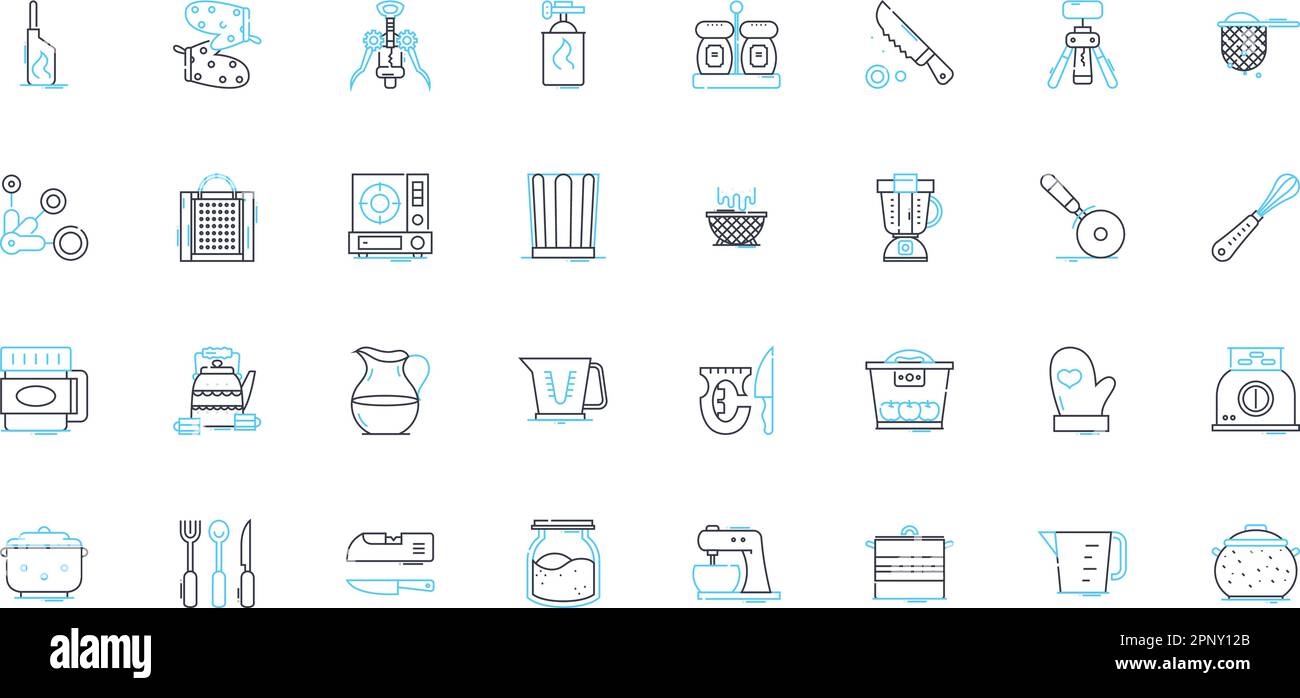 Cookery linear icons set. Flavorful, Savory, Ingredients, Recipe ...