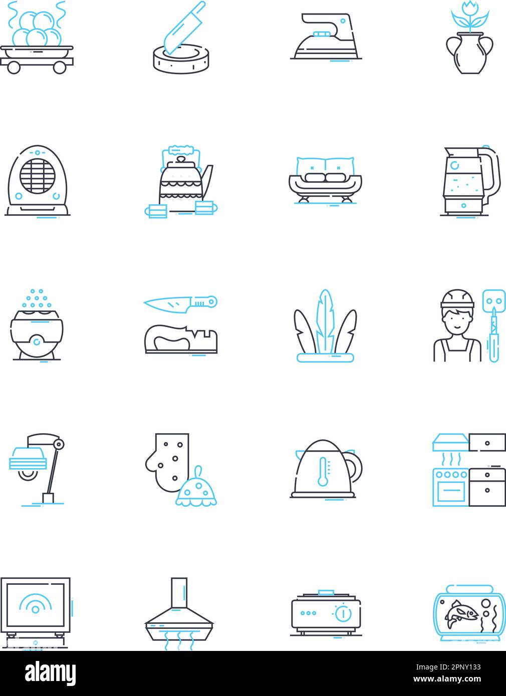 Family gathering linear icons set. Reunion, Celebration, Barbecue ...