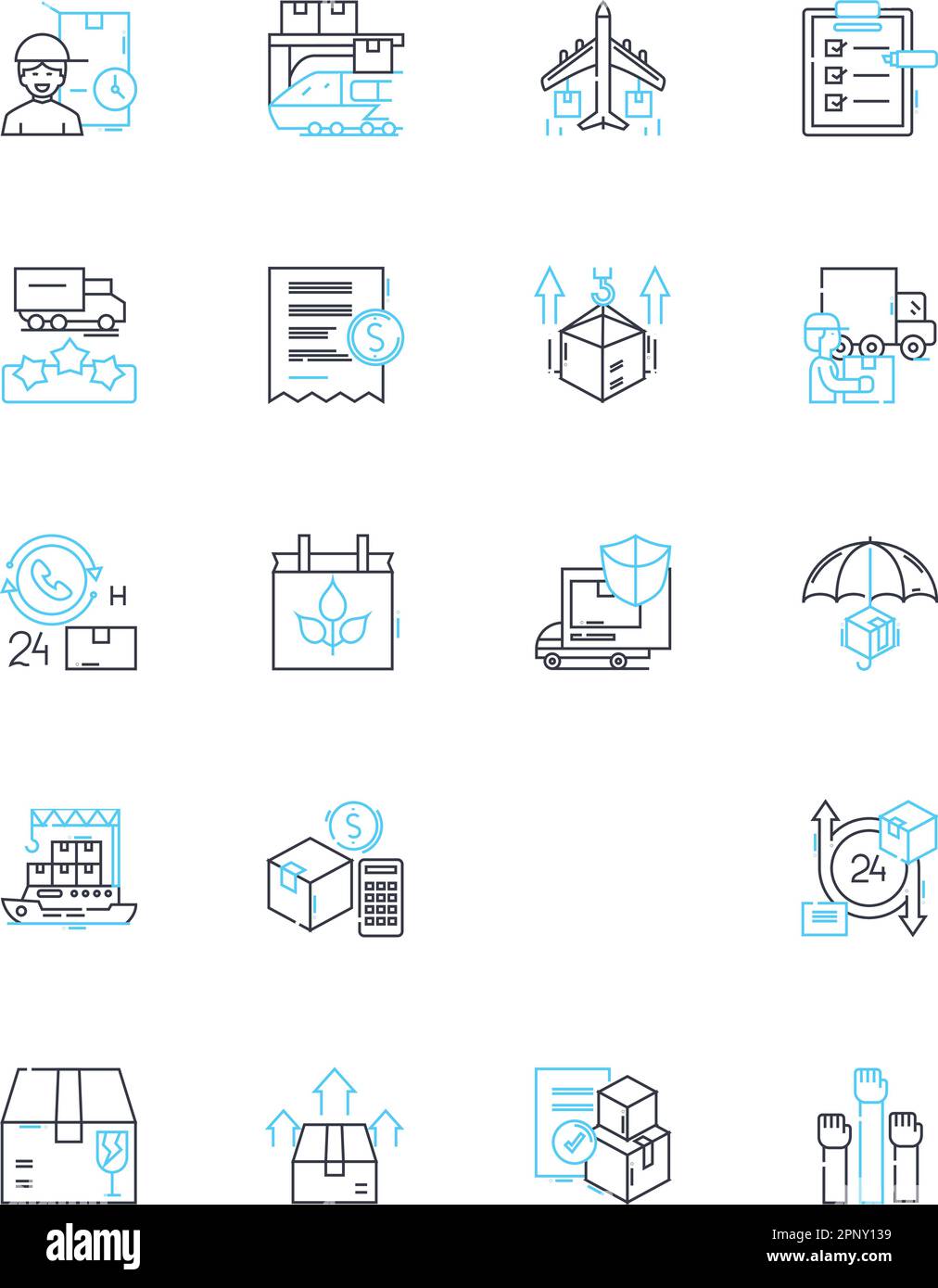 Distribution center linear icons set. Storage, Shipping, Logistics ...