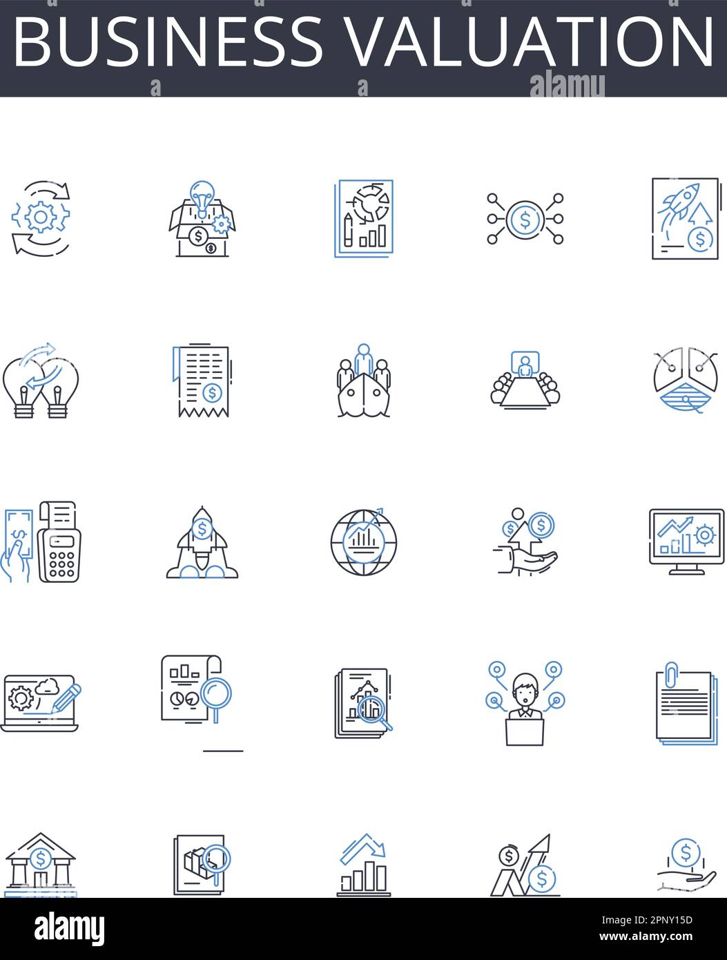 Business valuation line icons collection. Asset appraisal, Property assessment, Company worth ...