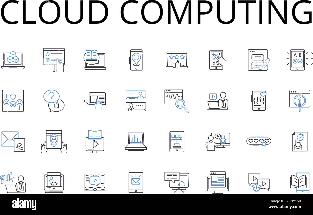 Cloud computing line icons collection. Virtual reality, Green energy, Machine learning ...