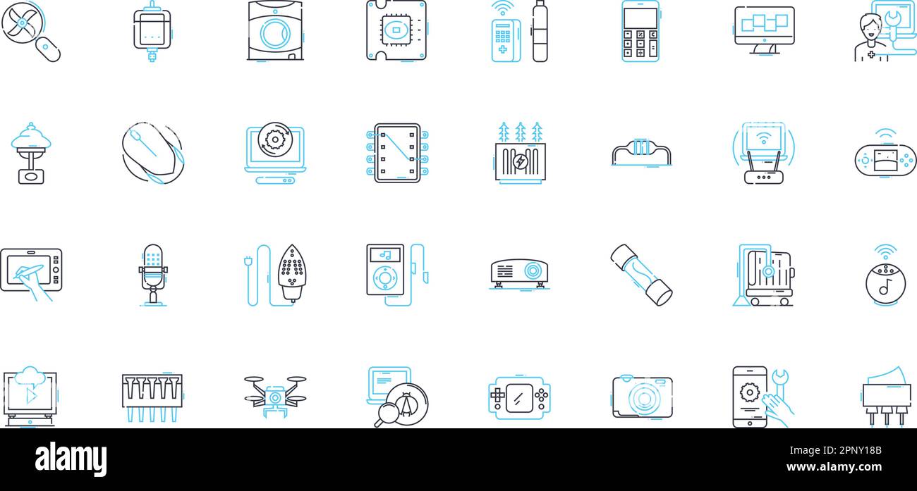 Technological tools linear icons set. Innovation, Gadgets ...