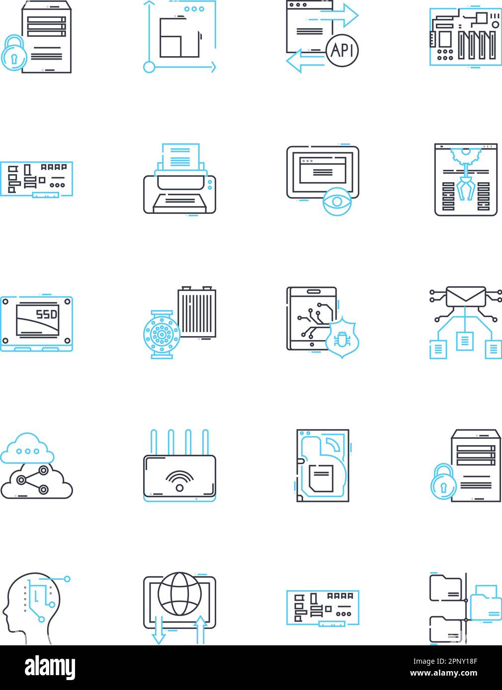 Electronic Technology Linear Icons Set Circuits Semiconductors Compnts Microcontrollers