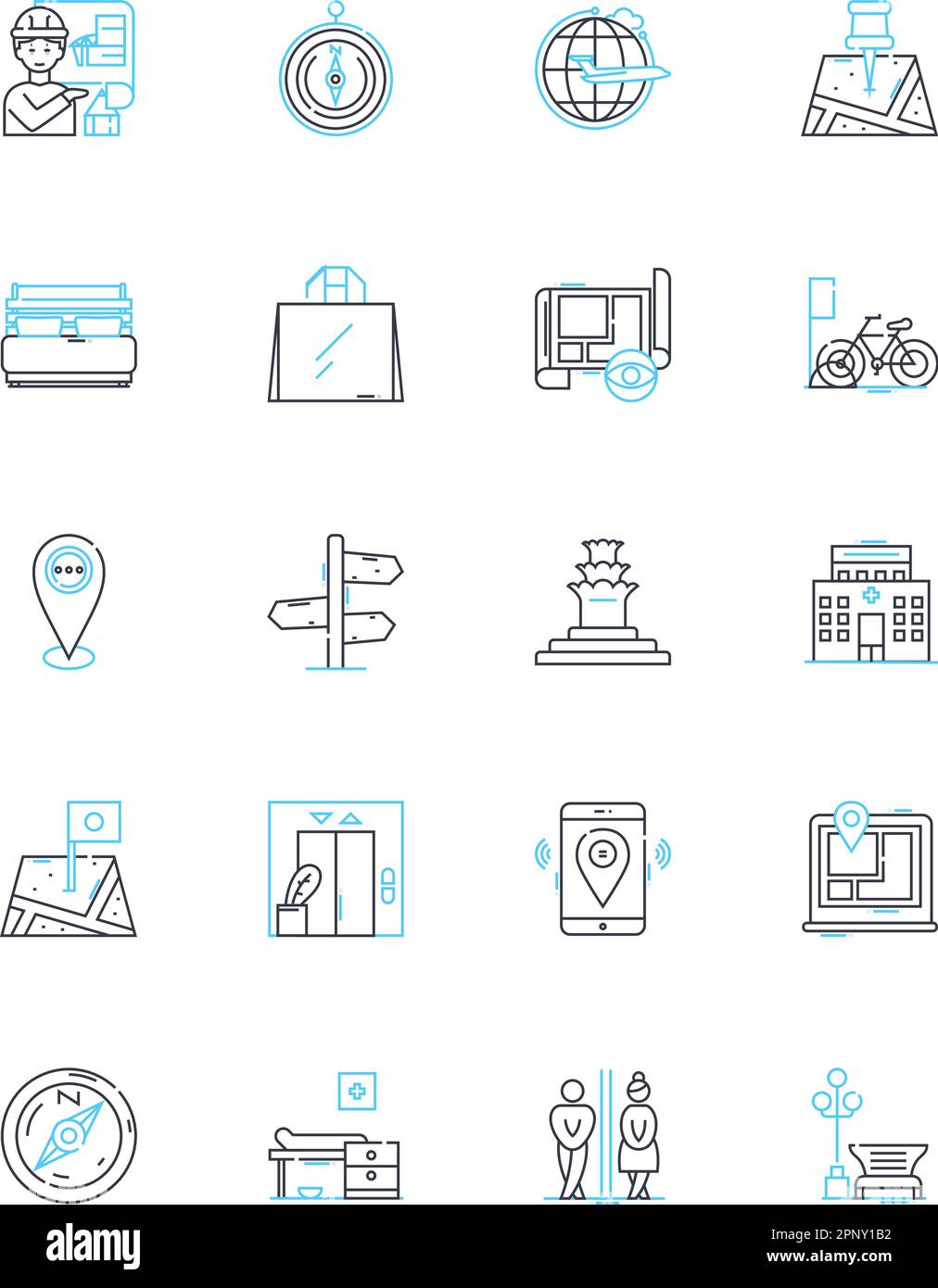Street grid linear icons set. Intersection, Gridlock, Avenue ...