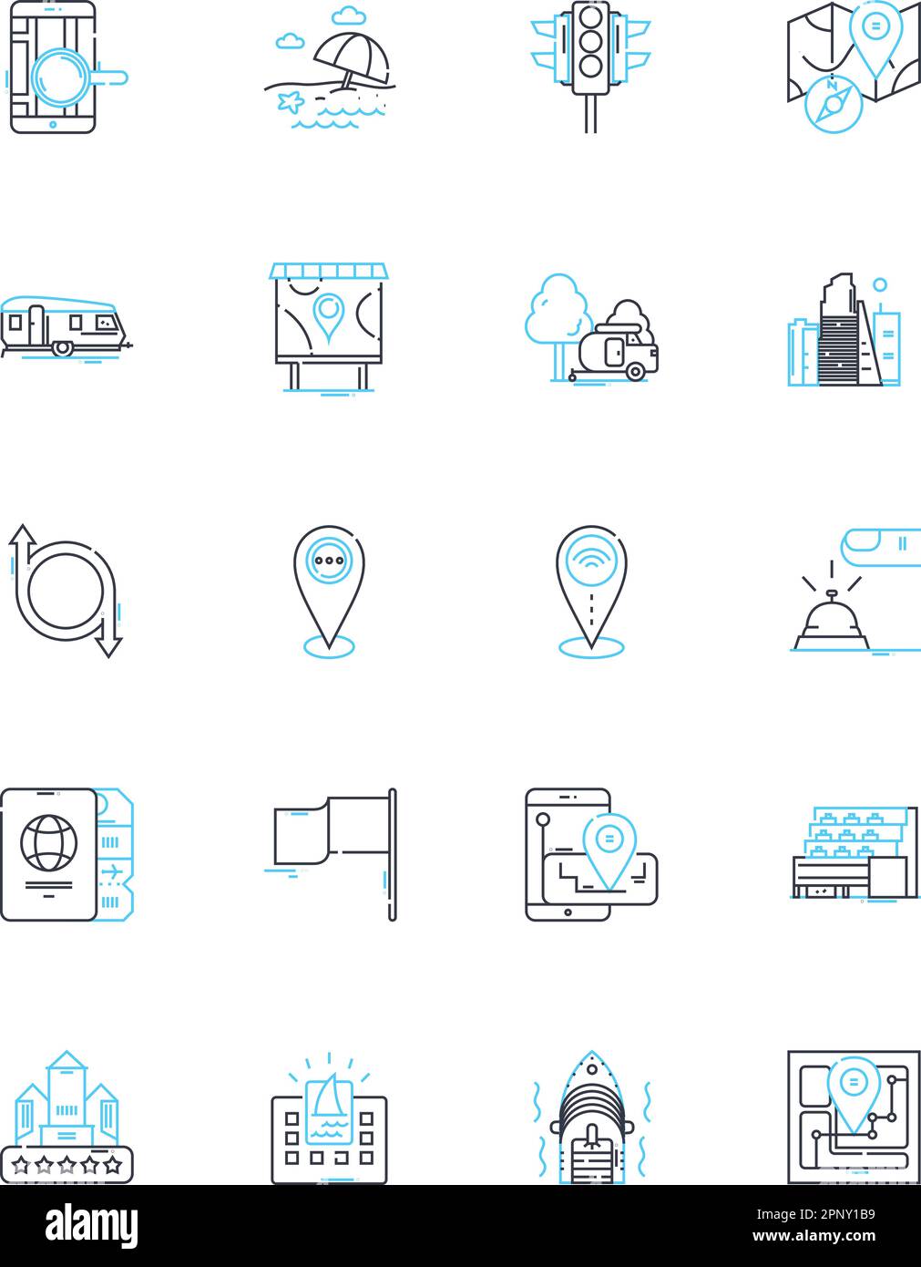 Nature and environment linear icons set. Forest, Ocean, Mountains ...