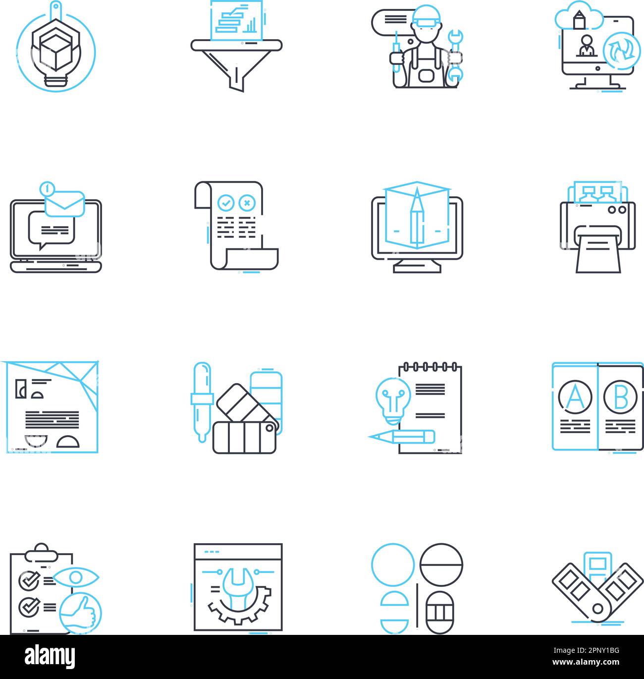 Central hub linear icons set. Connectivity, Nerking, Convergence, Centralization, Integration ...