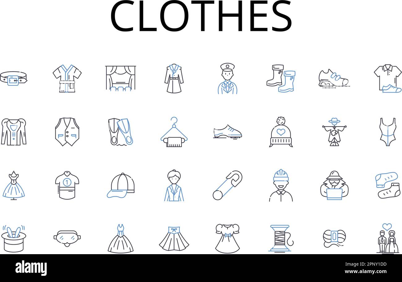 Clothes line icons collection. Attire, Garments, Apparel, Raiment ...