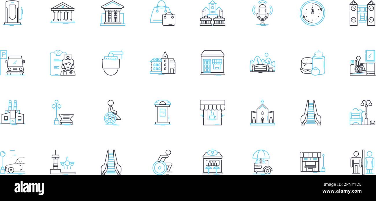 Advanced metropolis linear icons set. Sprawling, High-tech, Futuristic ...