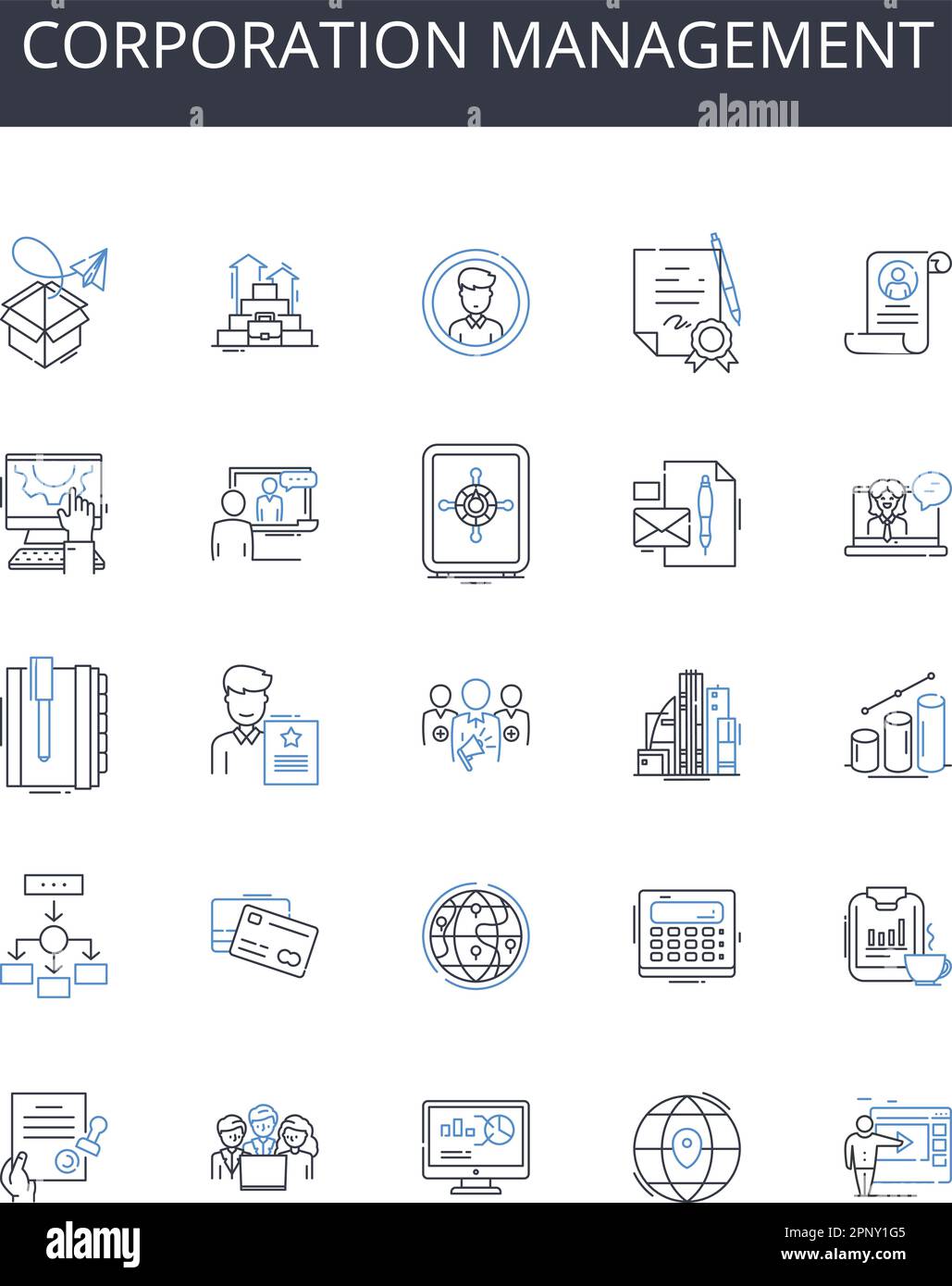 Corporation management line icons collection. Business leadership ... Corporation management line icons collection. Business leadership ...