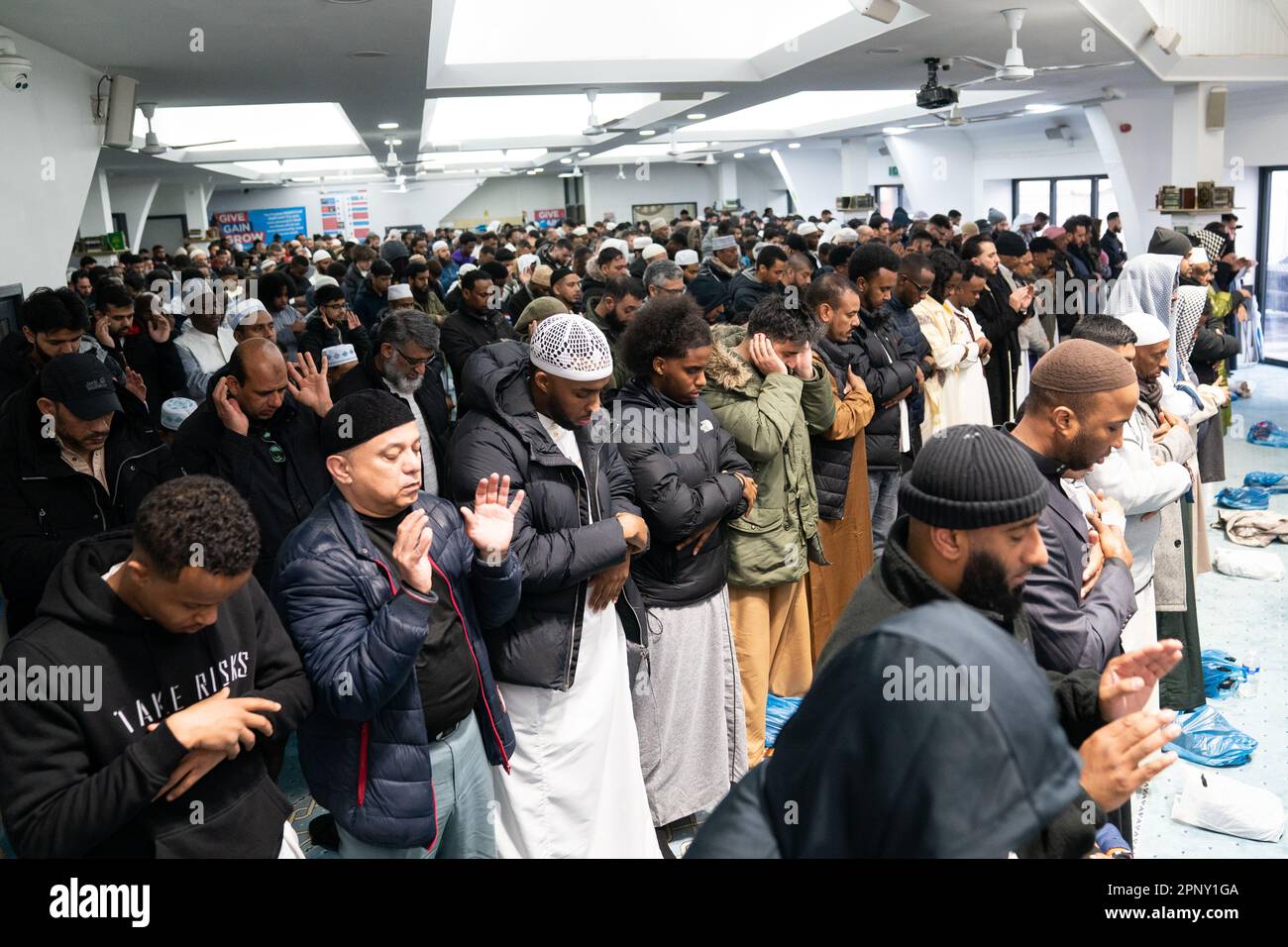Worshippers gather for prayers at Green Lane Masjid in Birmingham as ...