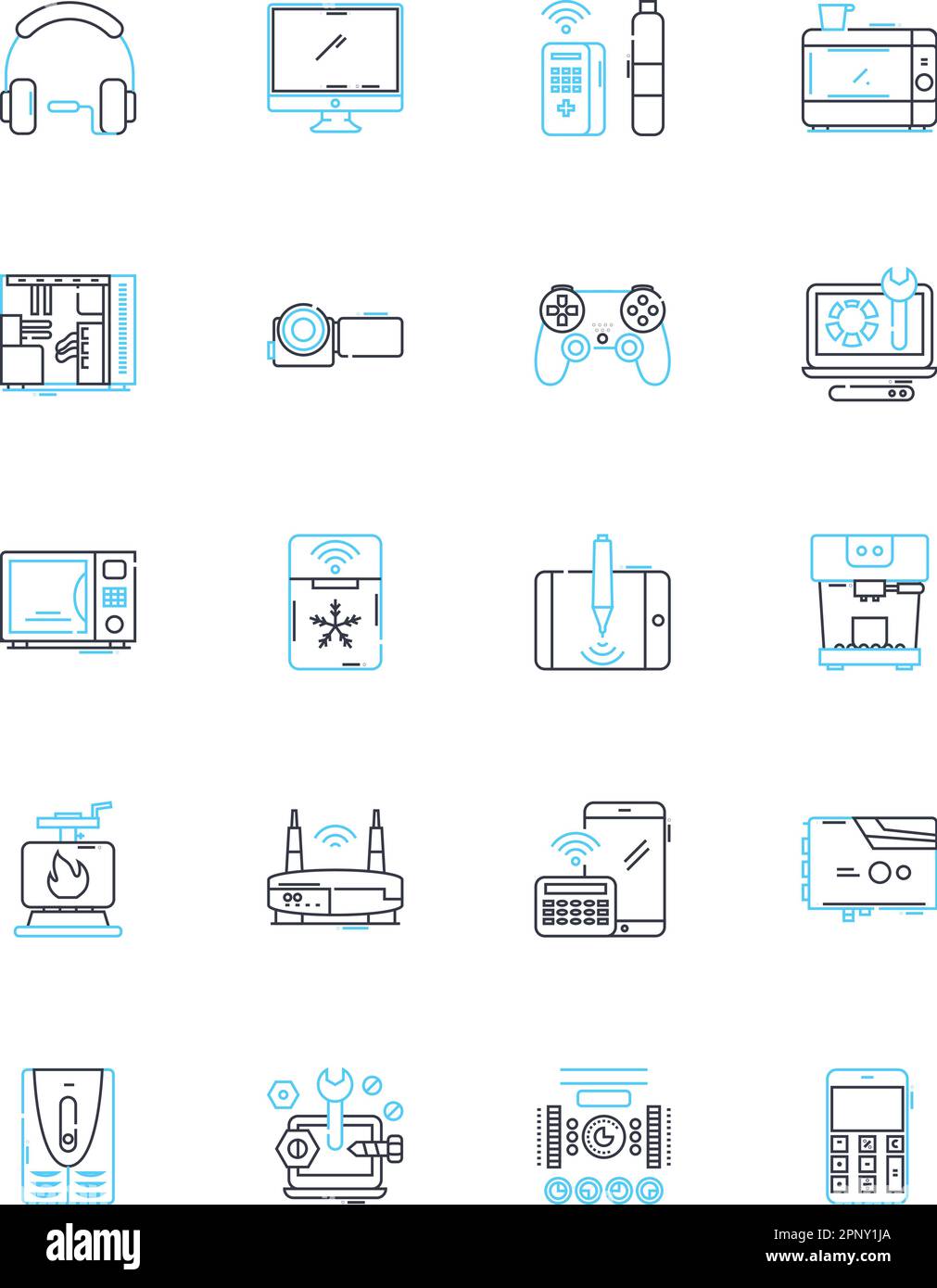 Technology tools linear icons set. Gadgets, Robotics, Nanotechnology ...