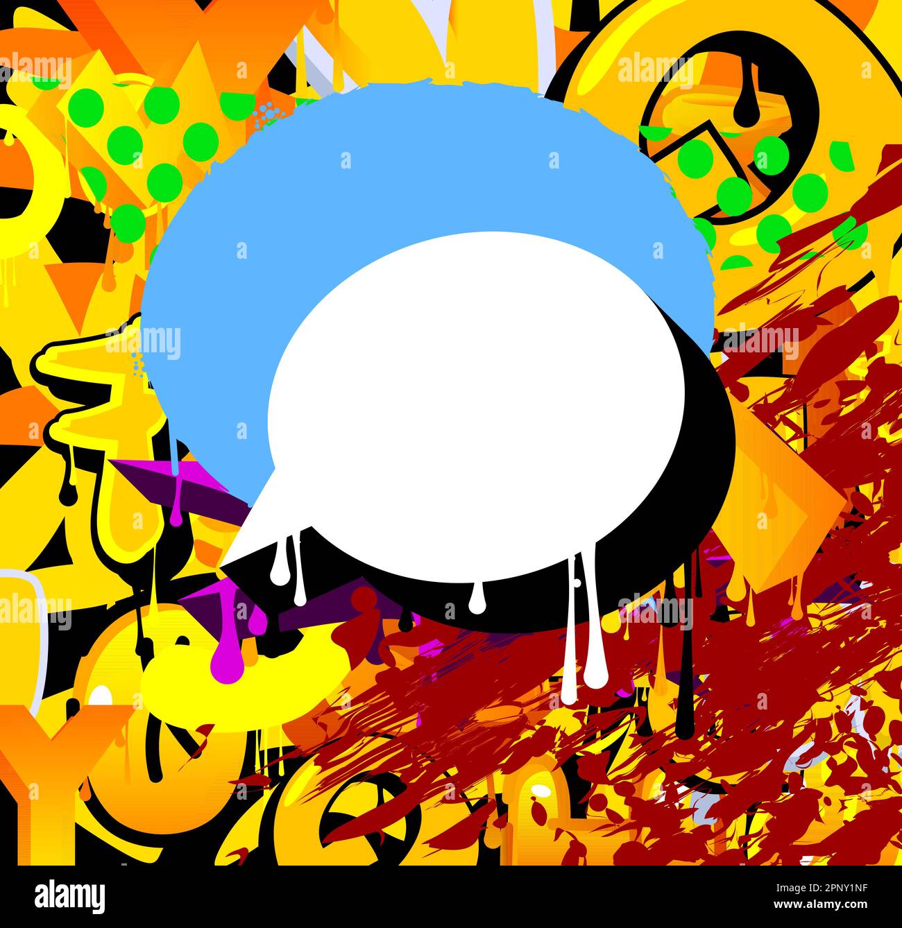 Graffiti white speech bubble with black shadow on colorful background ...