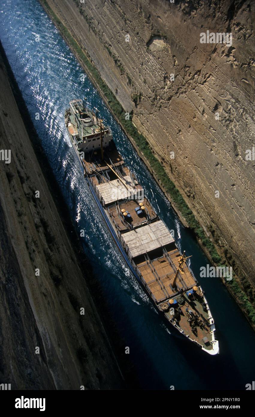 The Corinth Canal and boat, Greece Stock Photo - Alamy
