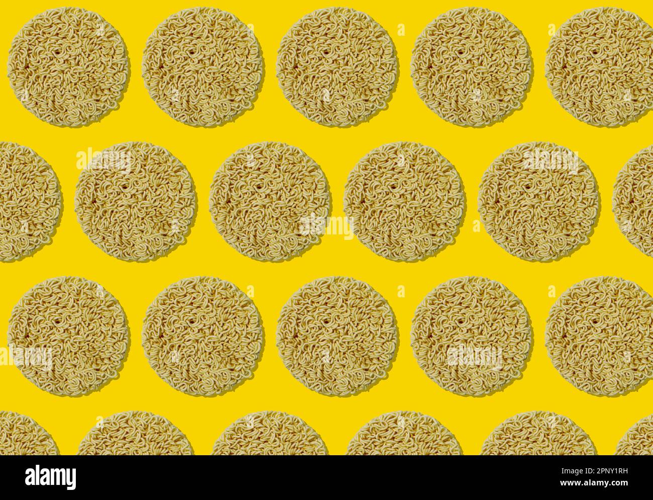 Raw instant noodles pattern on yellow background - round instant ...