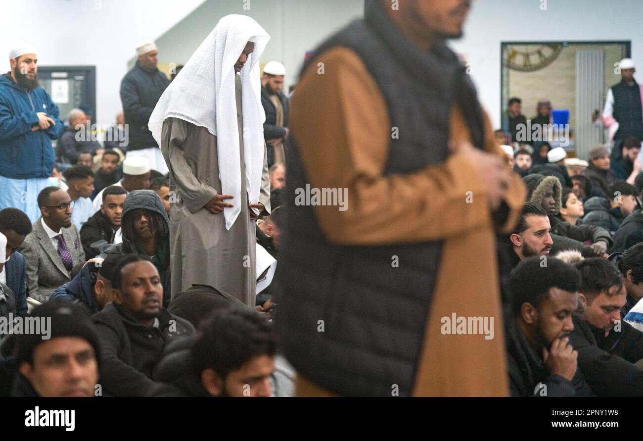 Worshippers gather for prayers at Green Lane Masjid in Birmingham as ...
