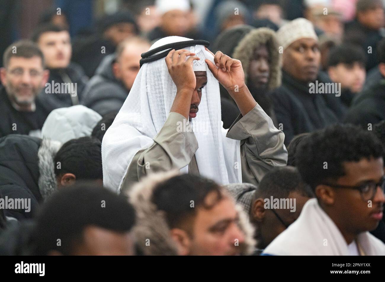 Worshippers gather for prayers at Green Lane Masjid in Birmingham as ...