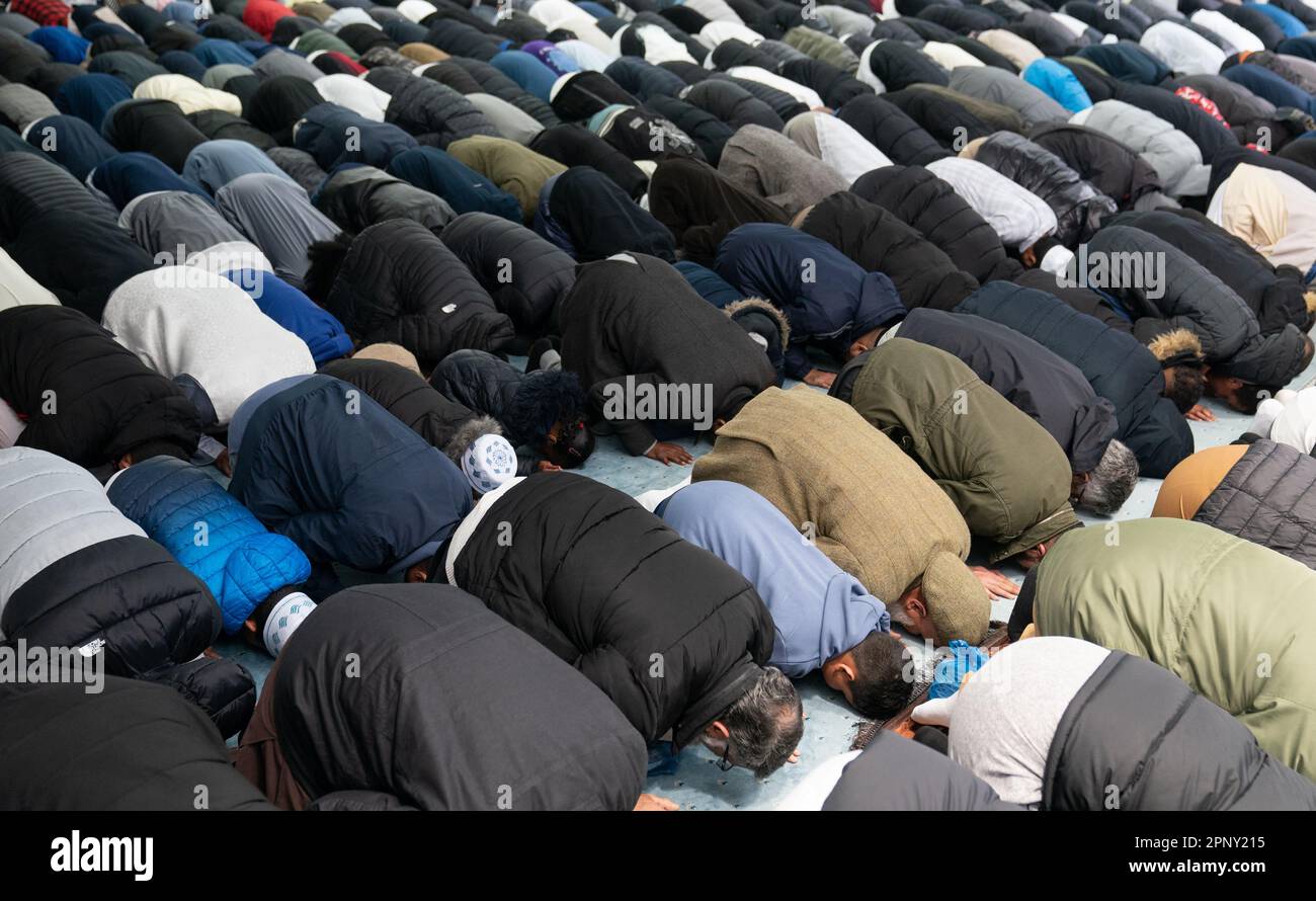 Worshippers gather for prayers at Green Lane Masjid in Birmingham as ...