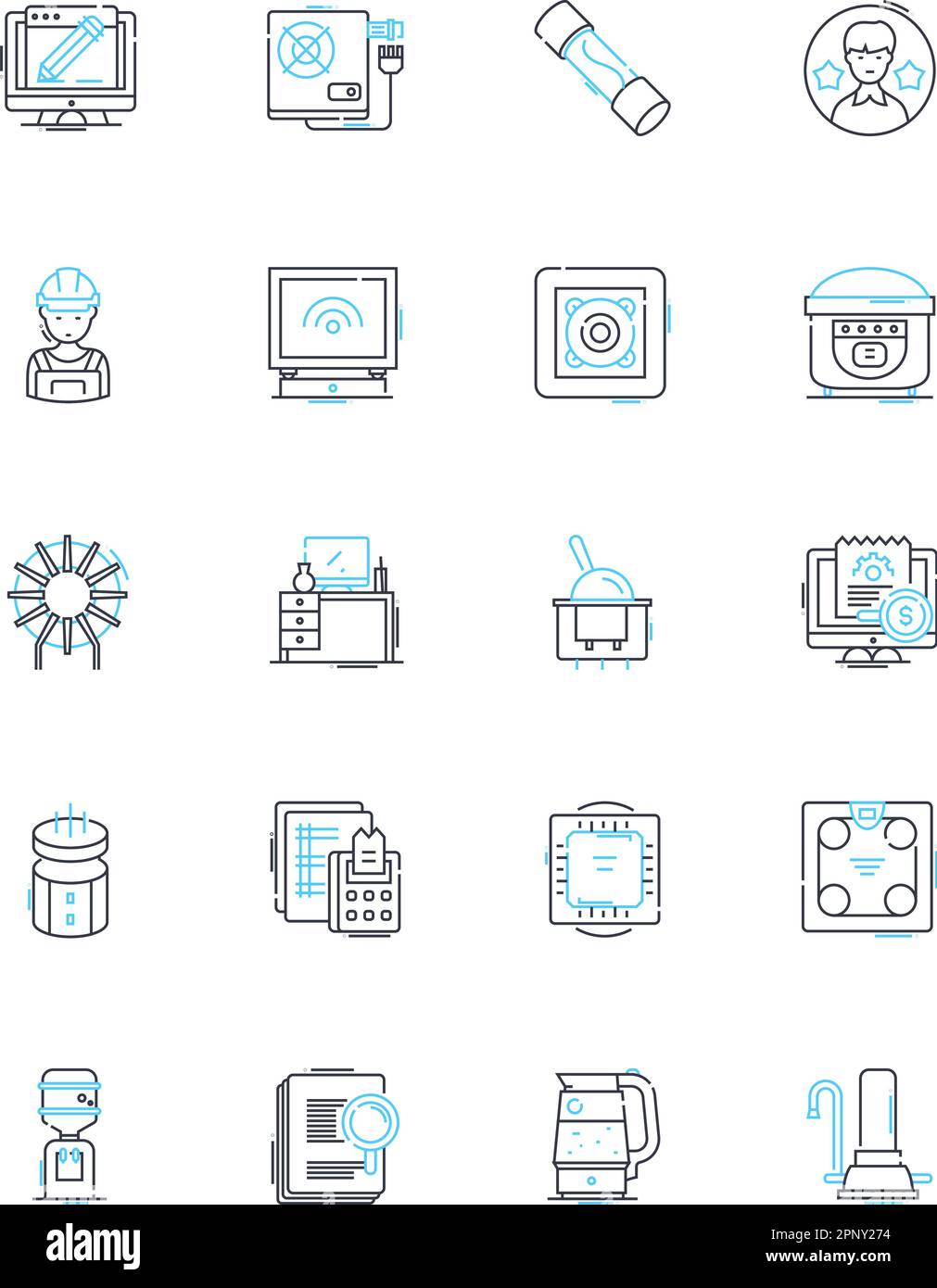 Tool resources linear icons set. Pliers, Hammer, Screwdriver, Wrench ...