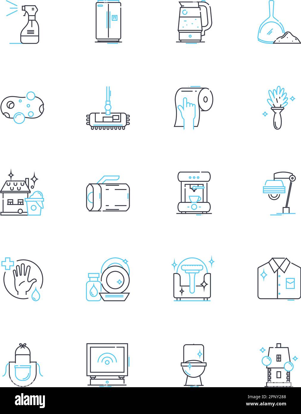 Maid service linear icons set. Cleaning, Housekeeping, Dusting ...