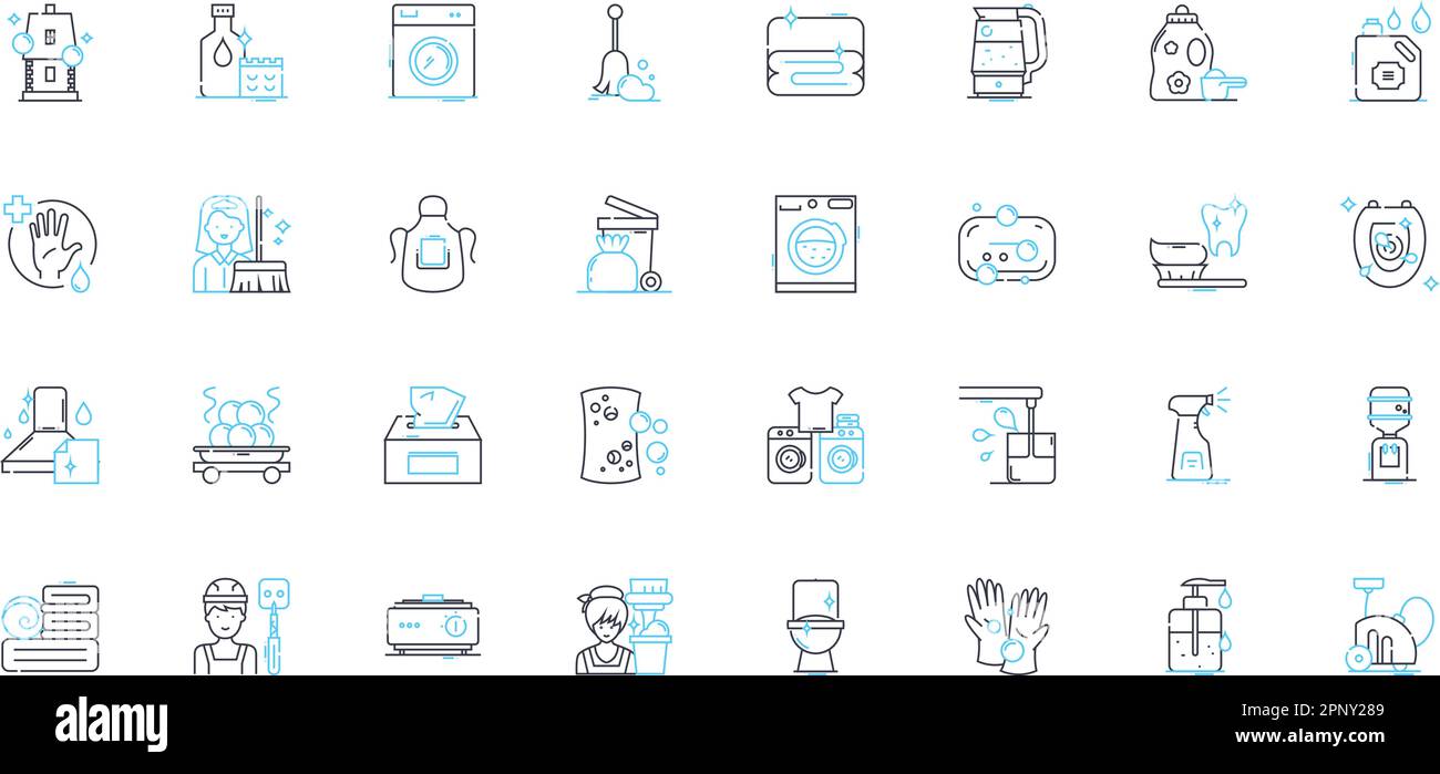 Cleaning company linear icons set. Disinfecting, Sanitizing, Tidying ...