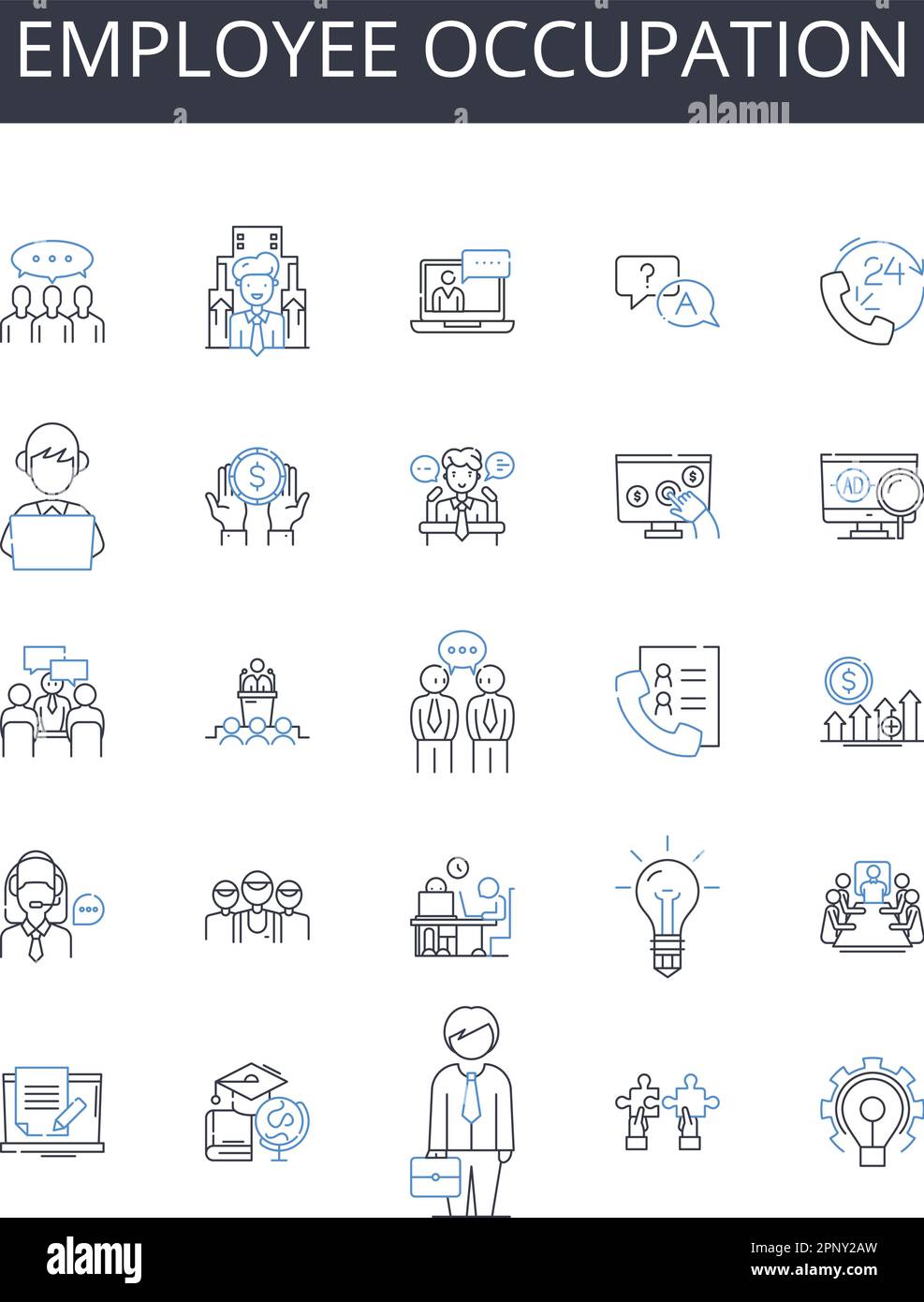 Employee Occupation Line Icons Collection Database Records Metadata
