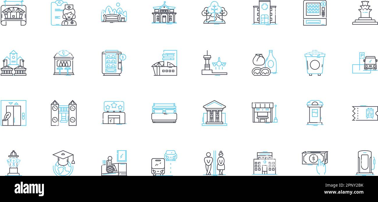 Village linear icons set. Community, Rural, Nostalgia, Peaceful ...