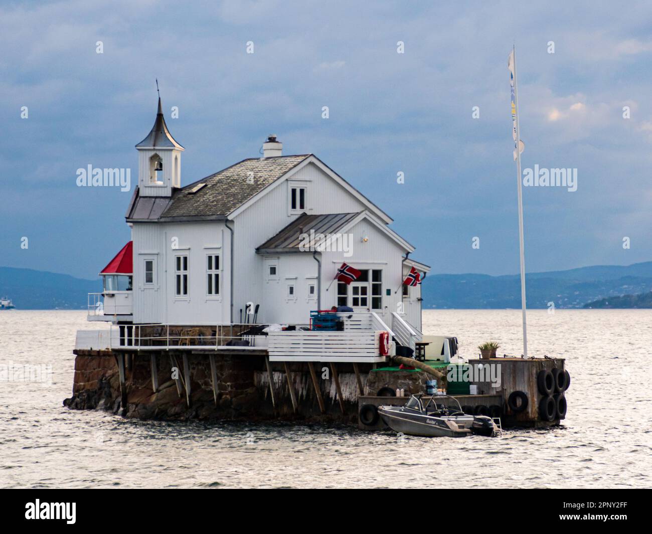 Oslo, Norway - Sep, 2022: Former lighthouse on small island in the ...