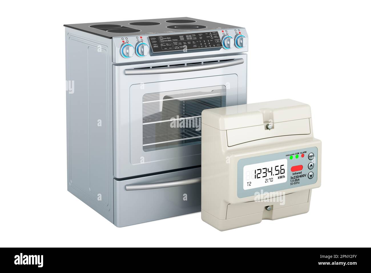 Electric meter with electric slide-in convection range, 3D rendering ...