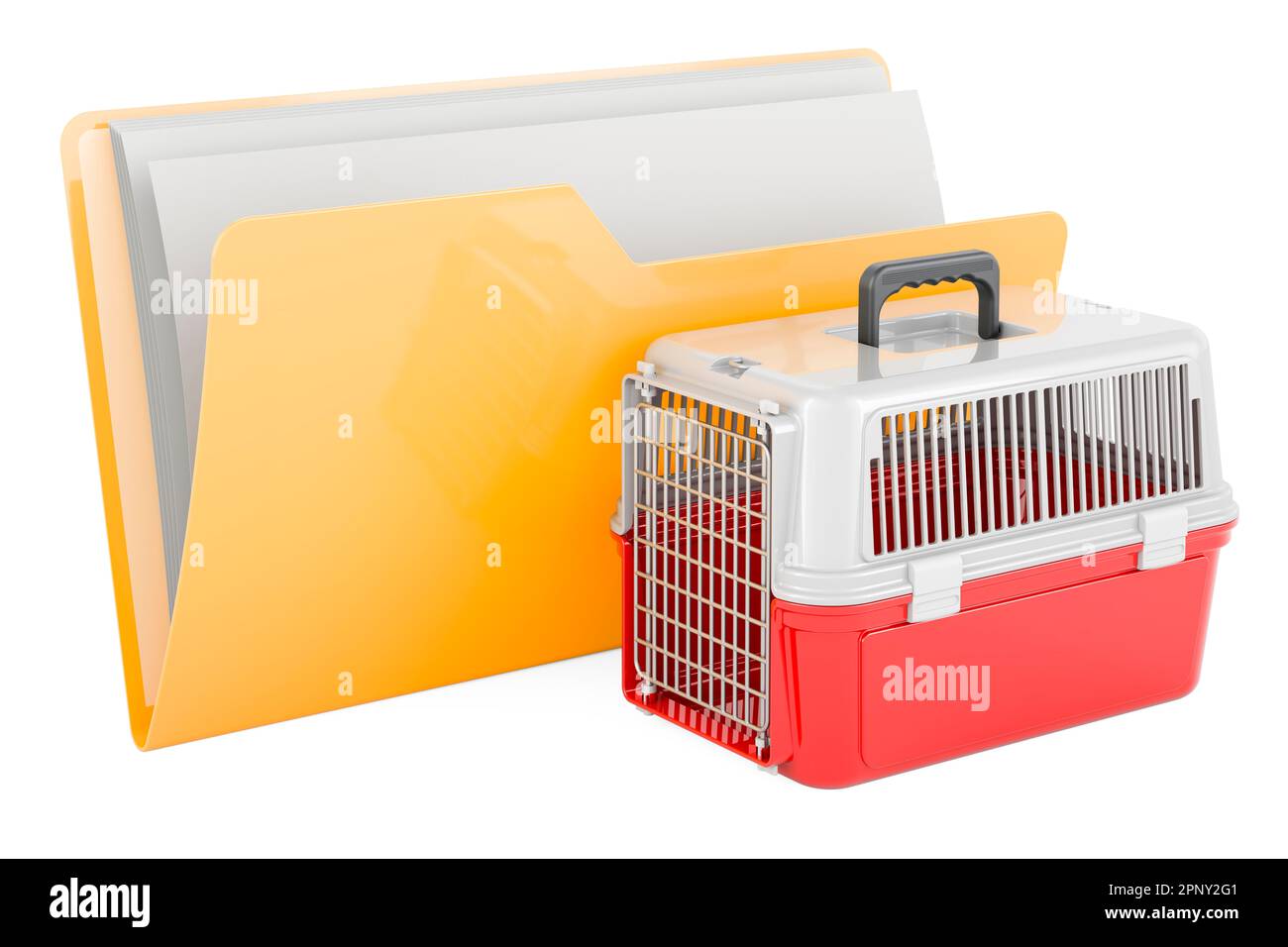 Yellow computer folder icon with pet travel plastic cage, 3D rendering ...