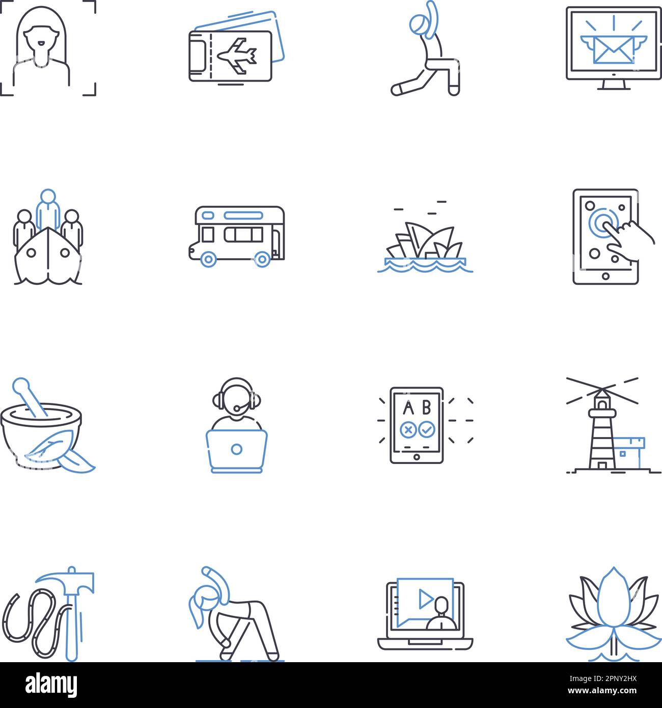 Pedestrian tourism line icons collection. Walking, Sightseeing ...