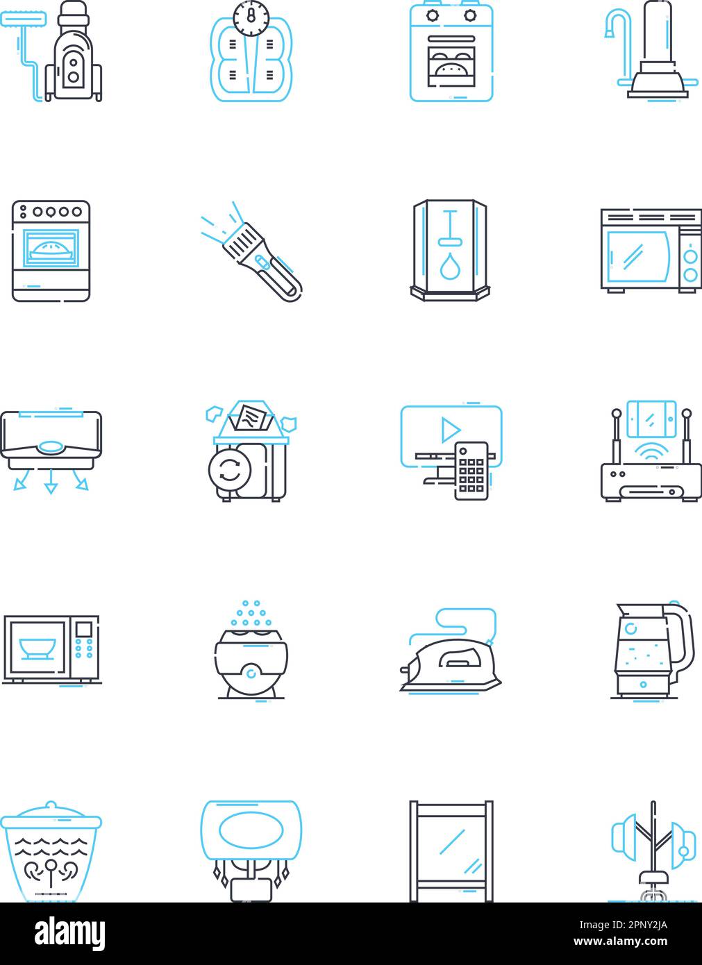 Smart devices linear icons set. Innovation, Efficiency, Connectedness, Intelligence, Automation ...