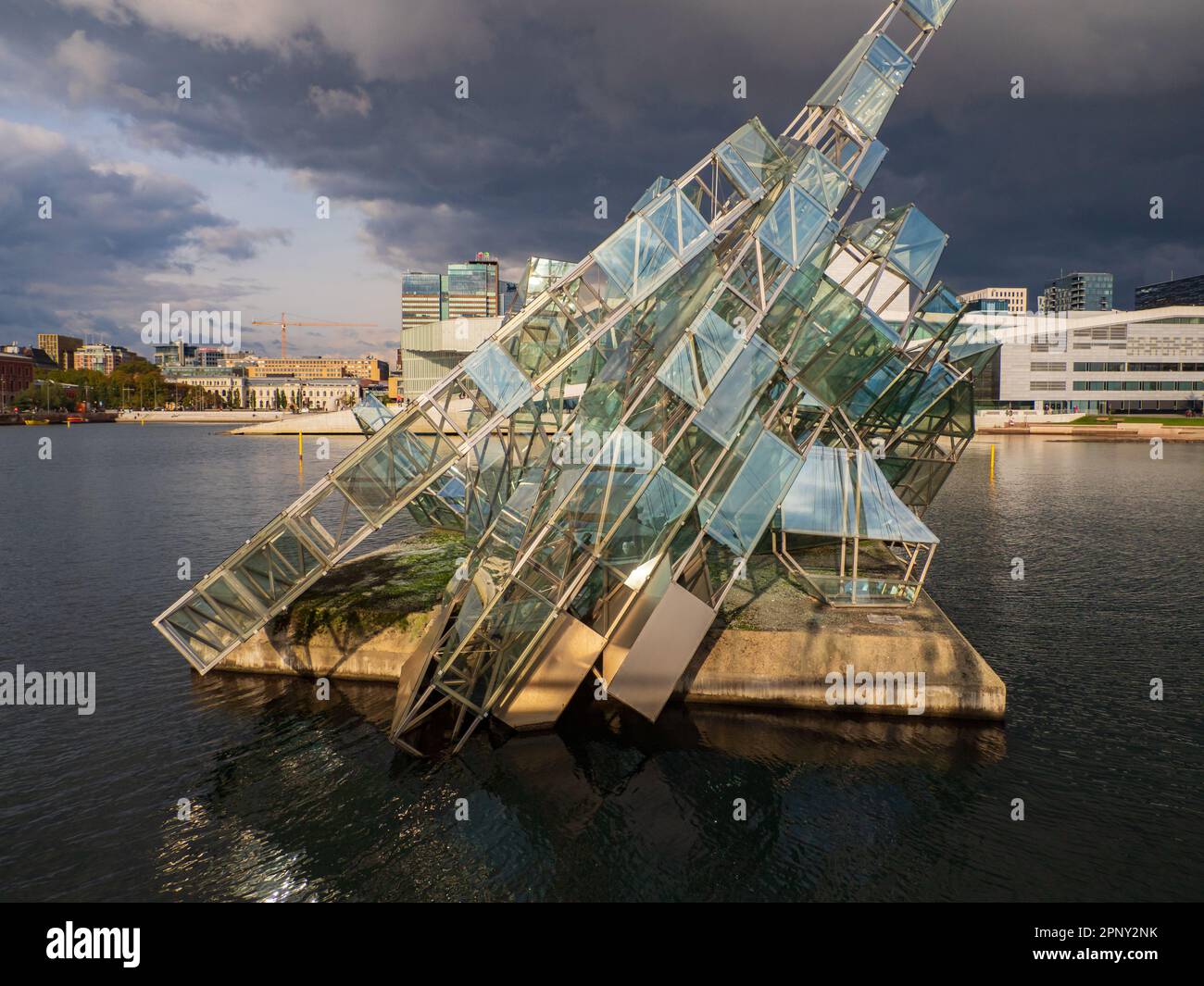 Oslo Norway - May 2022: An 2 meters high steel and glass sculpture ...