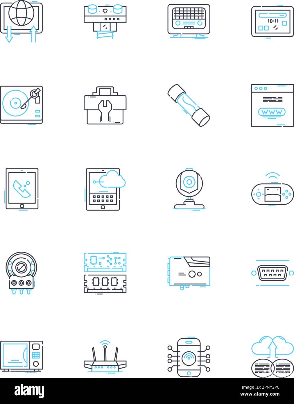 Digital instruments linear icons set. Synthesizer, Sampler, Drum ...