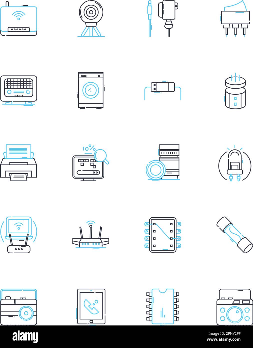 Technological tools linear icons set. Innovation, Gadgets ...