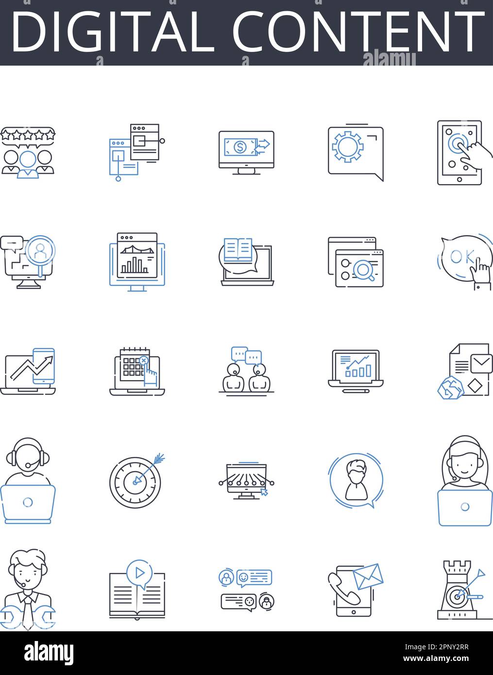 Digital content line icons collection. Online presence, Electronic ...