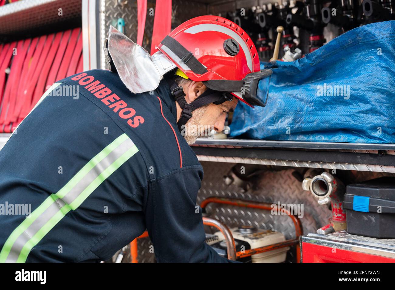 Firefighter check and maintenance equipment for working in area of ...