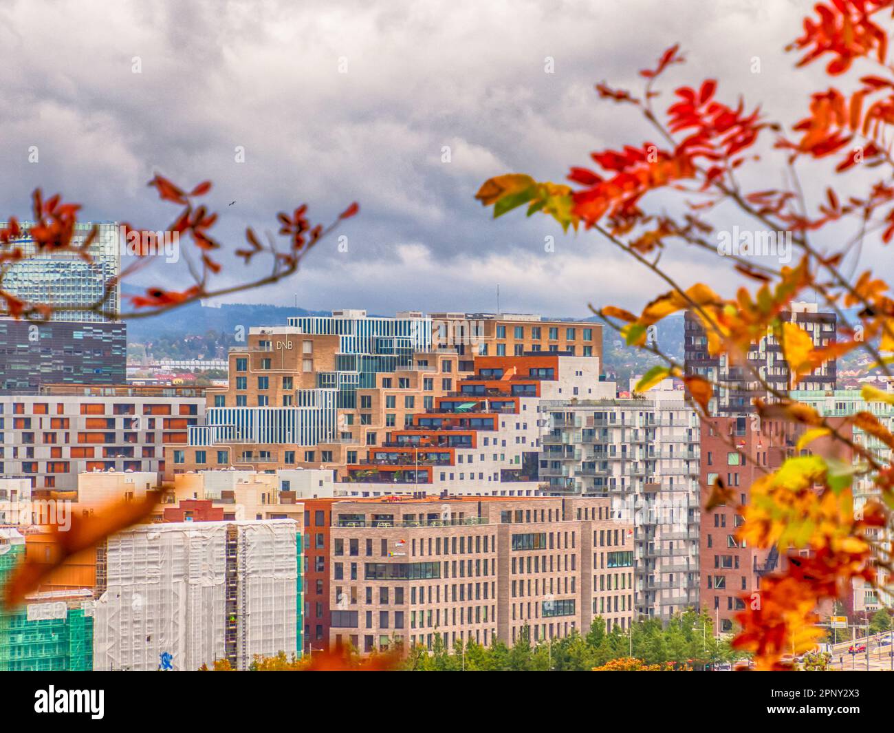 Oslo, Norway - Sep, 2022: Autumn aerial view for skyscapters (barcode ...