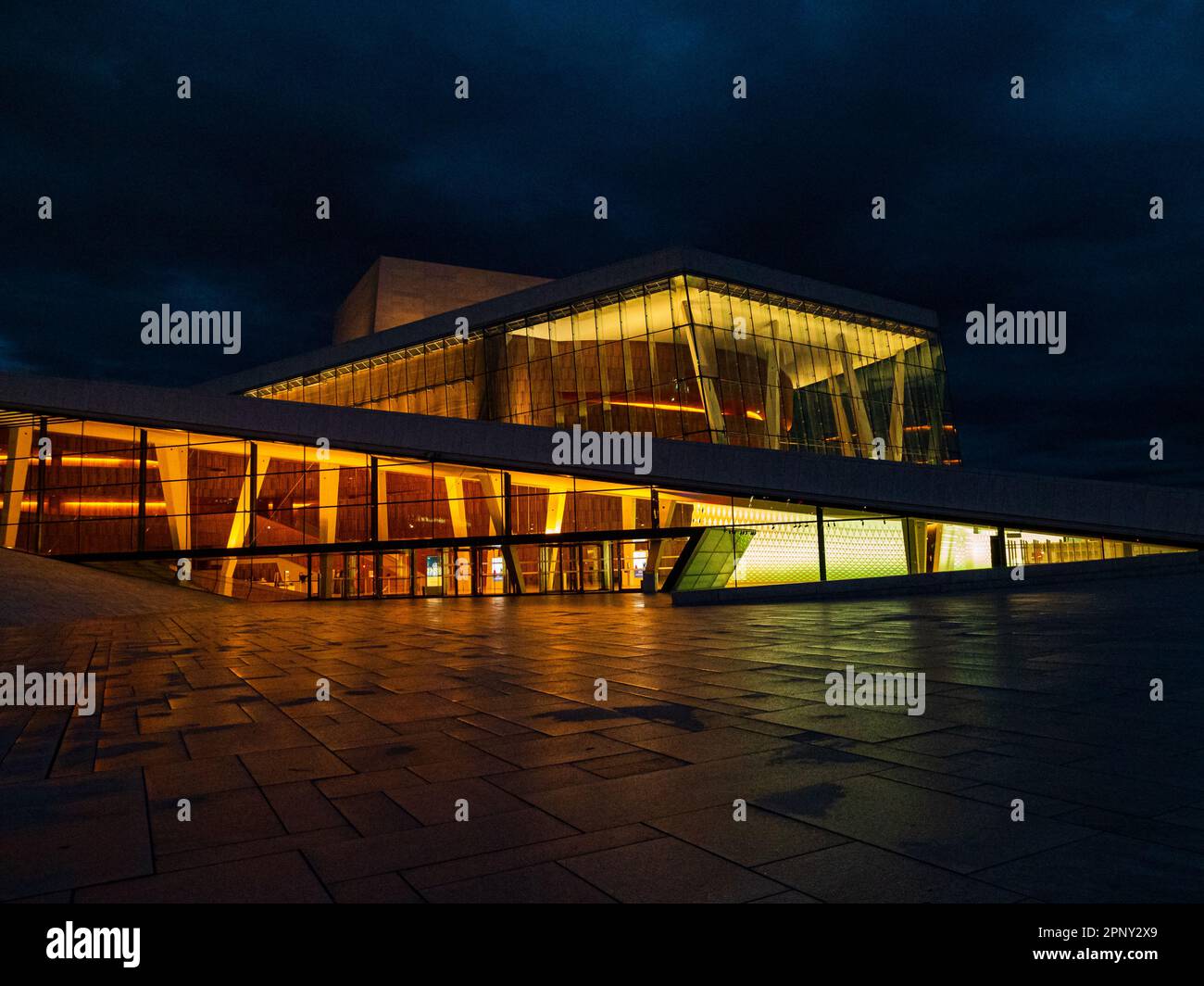 Oslo, Norway - May 2022: Oslo Opera House by night. It is the home of ...