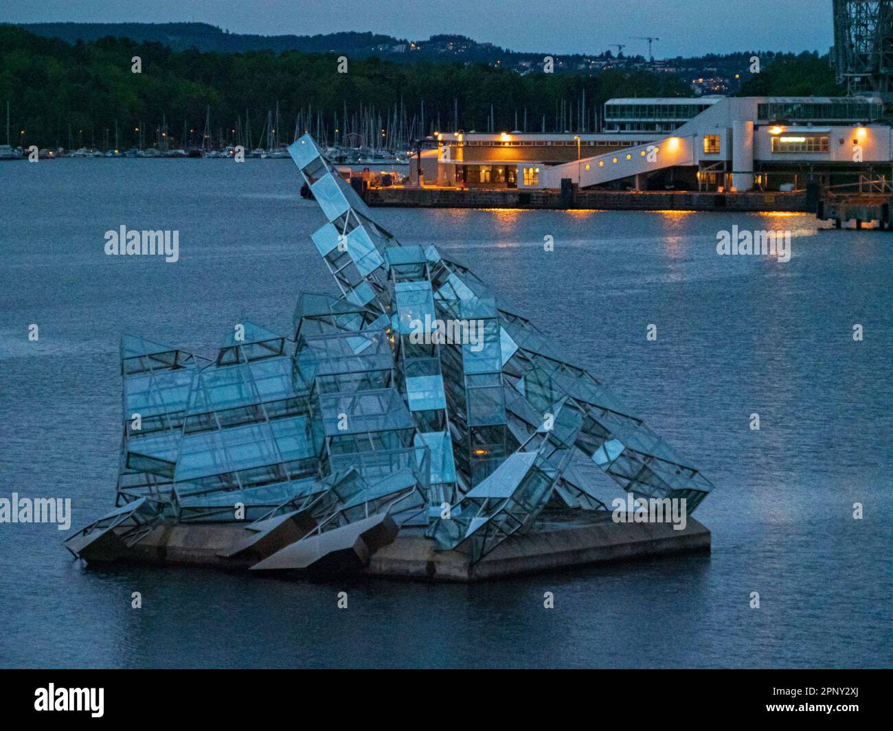 Oslo Norway - May 2022: An 2 meters high steel and glass sculpture ...