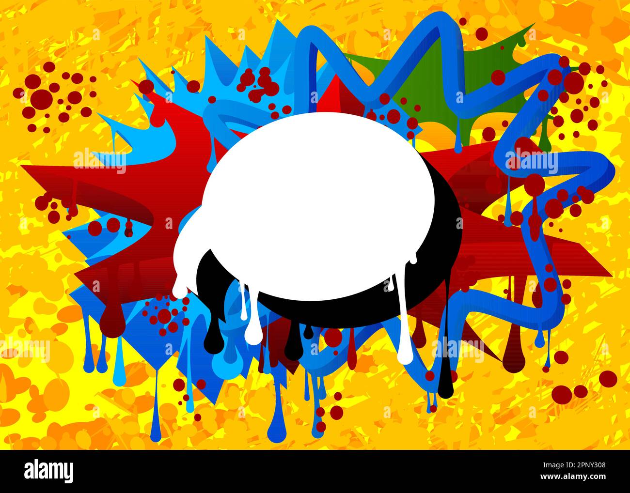 Graffiti white speech bubble with black shadow on colorful background ...